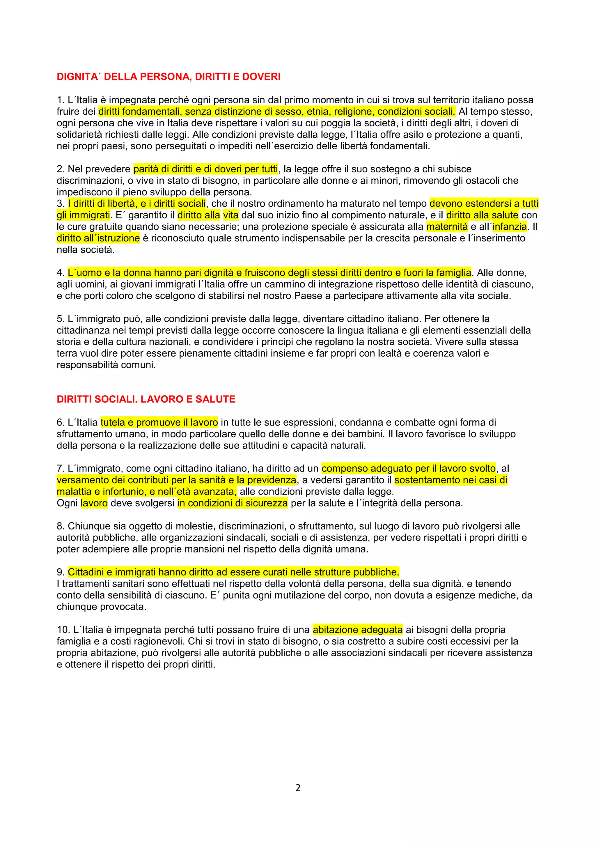 Carta valori della cittadinanza e dell'integrazione | PDF