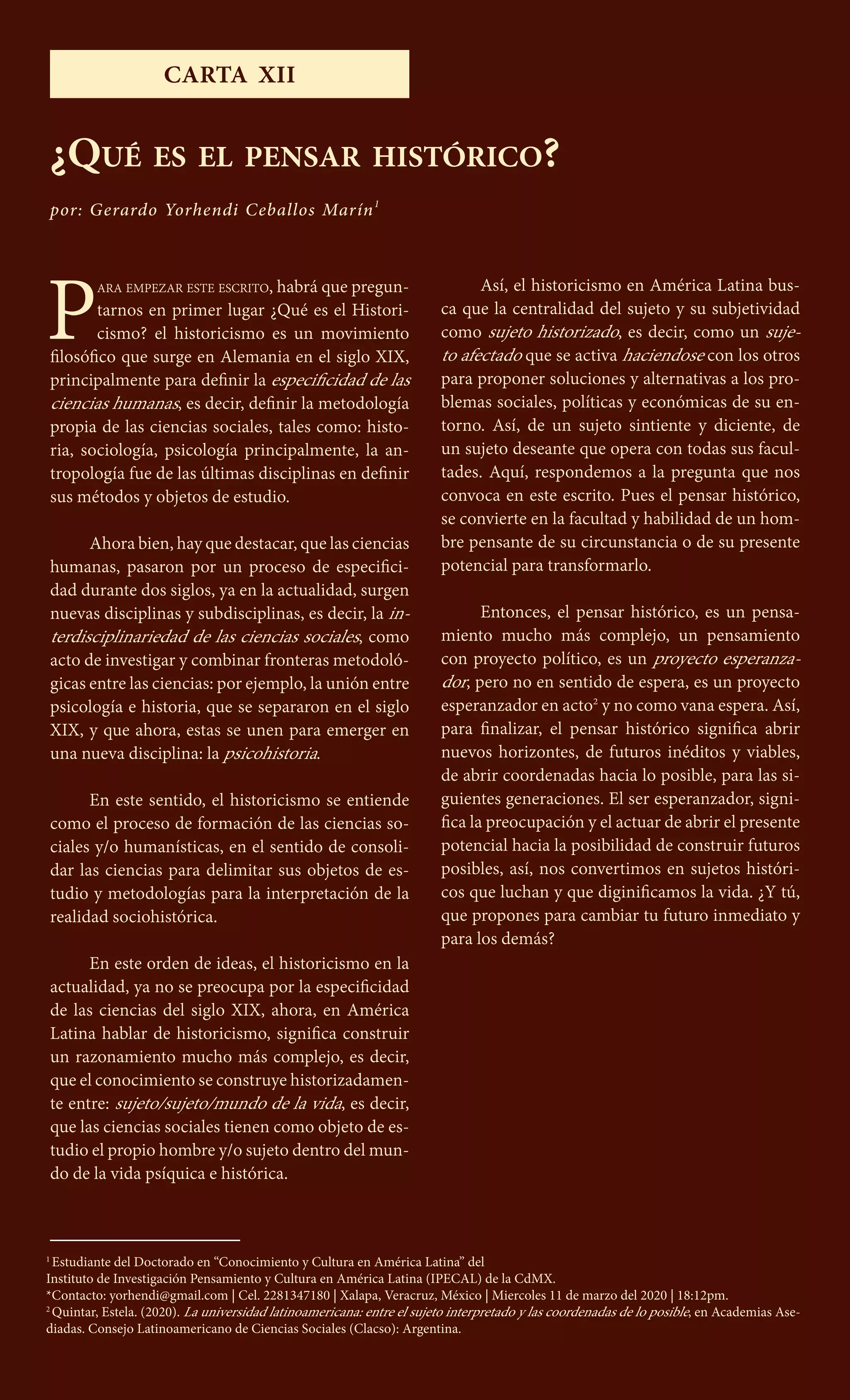 Carta XII. ¿Qué es el pensar histórico? | PDF