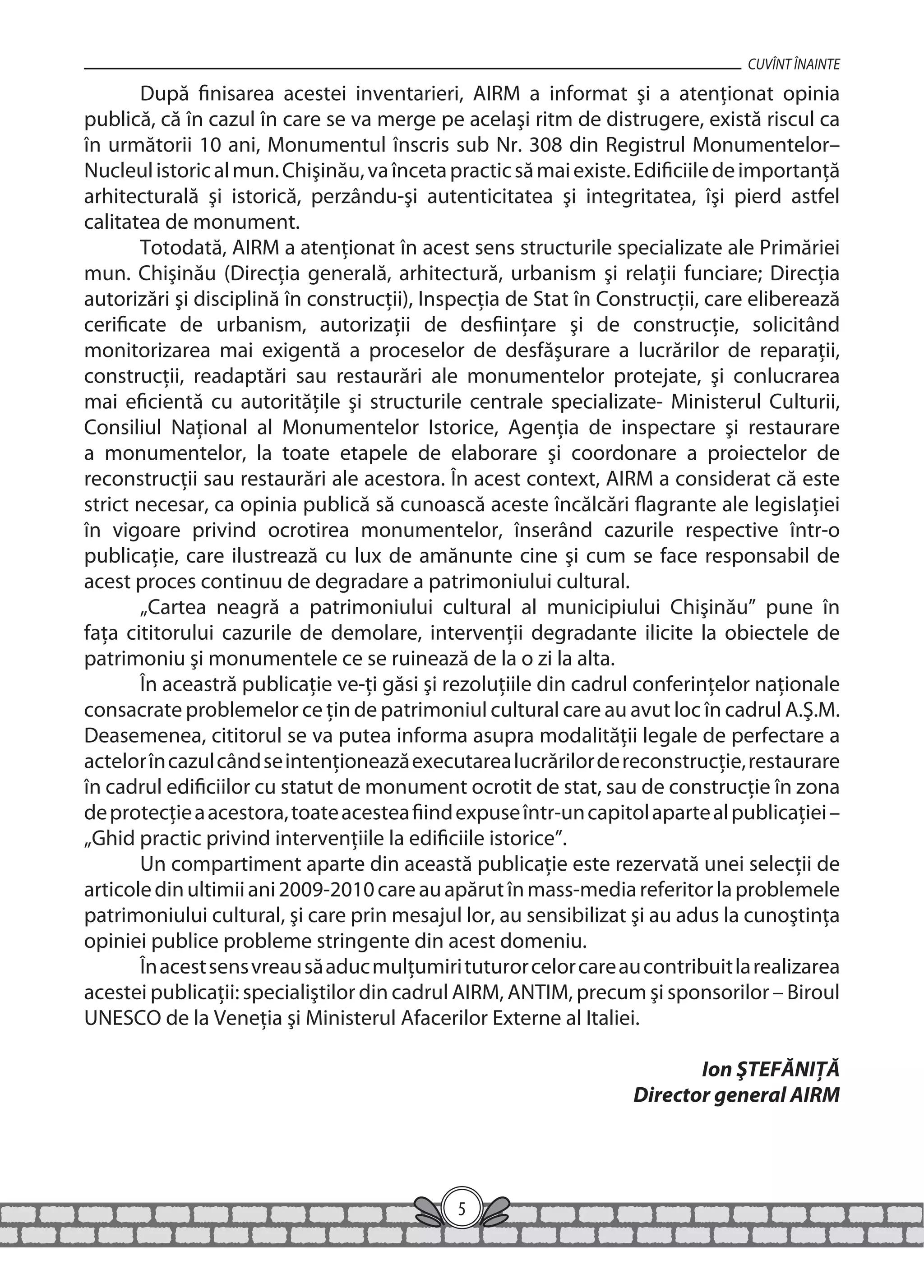Cartea Neagra a Patrimoniului Cultural din Chisinau | PDF