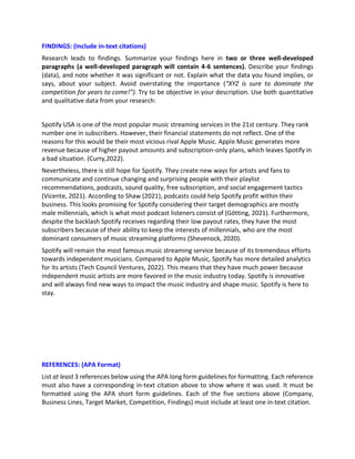 Company Research for Spotify. | DOCX