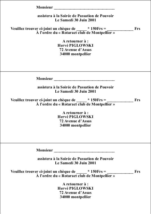 Cartes d'invitation pour Cérémonie de Passation des RRD