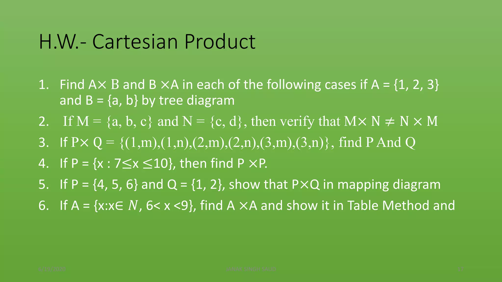Cartesian product of two sets | PPSX