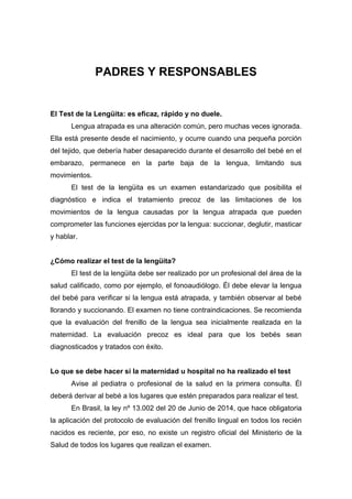 Cartilla del test de la lenguita espanhol 2014 | PDF
