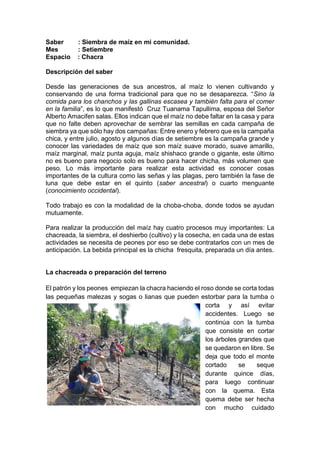 Cartilla de saber del espacio chacra correspondiente al mes de ...
