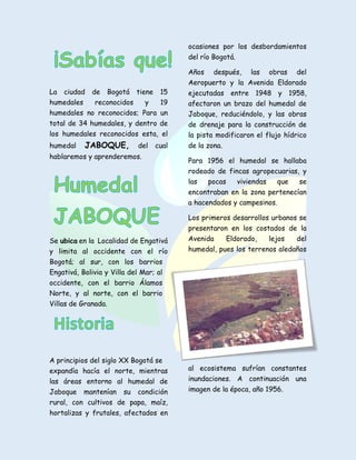 Cartilla didáctica: Humedal Jaboque (educación ambiental) | PDF