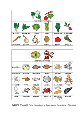 Cartones juego del bingo "Los alimentos" | DOC