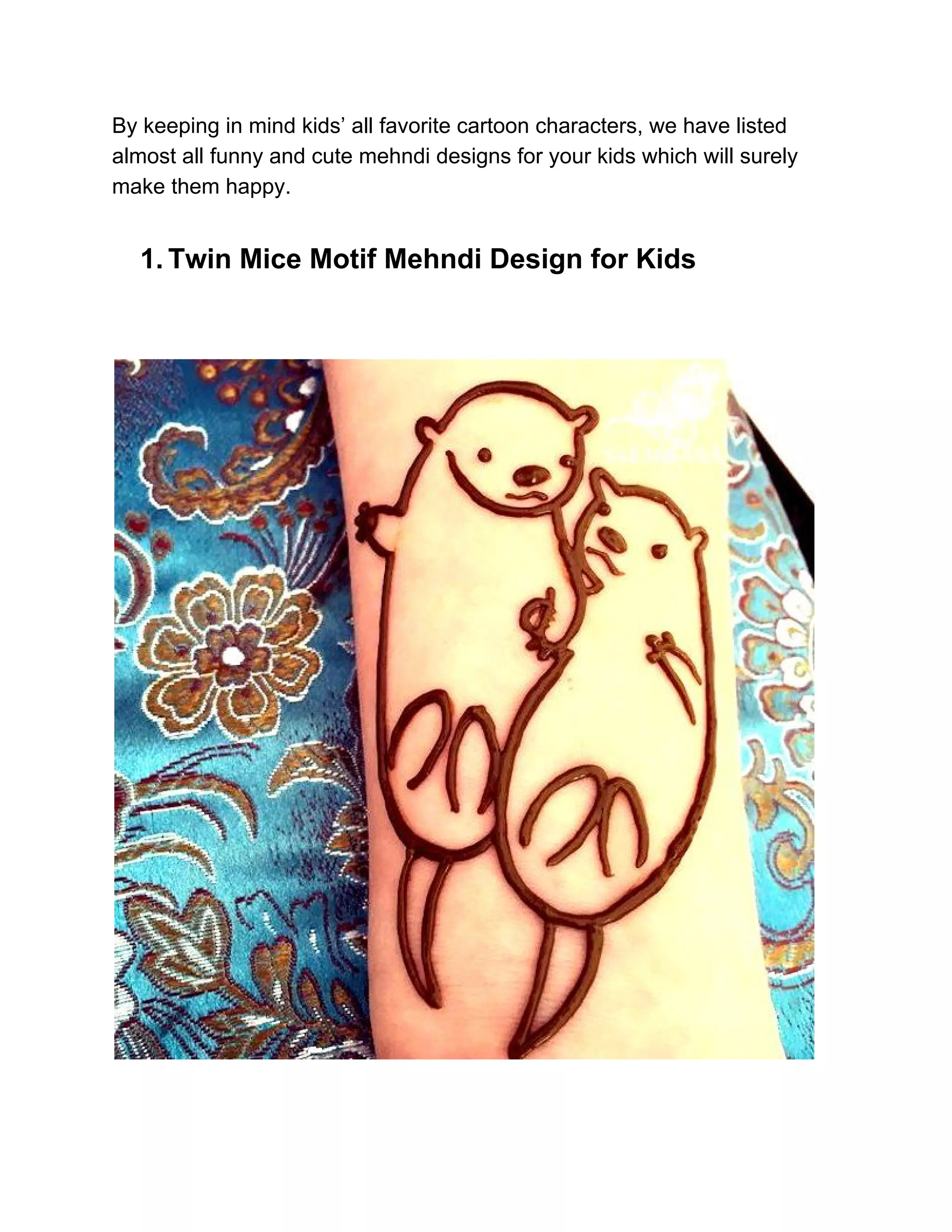 Simple Cartoon Mehndi Designs for Kids, 2019 | PDF