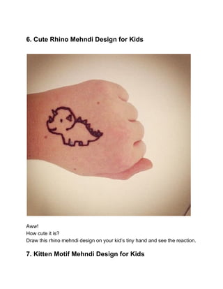 Simple Cartoon Mehndi Designs for Kids, 2019 | PDF