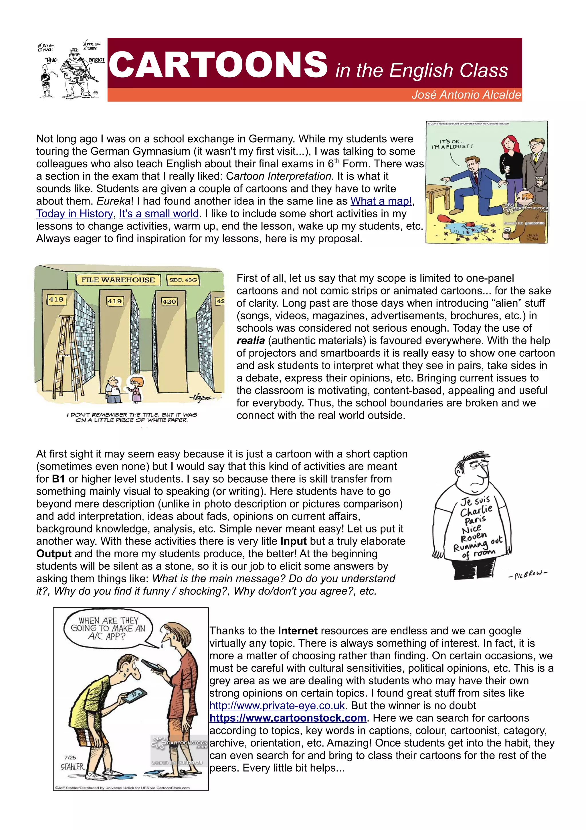 Cartoons in the English class | PDF
