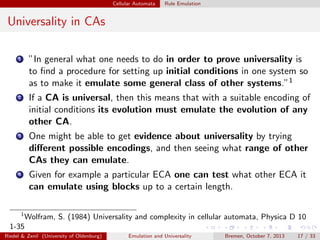 Block Emulation and Computation in One-dimensional Cellular Automata: Breaking Behavioural Class ...