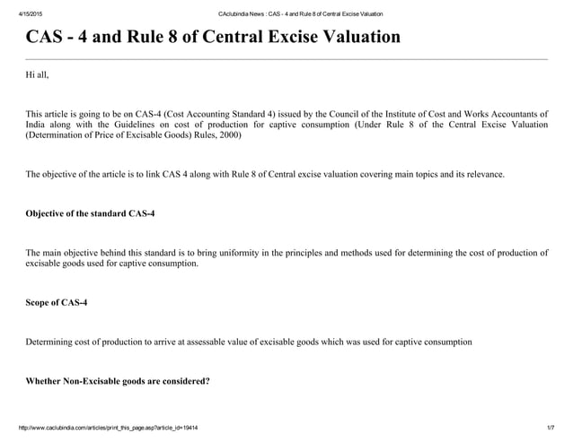 Cas 4 and rule 8 of central excise valuation | PPT