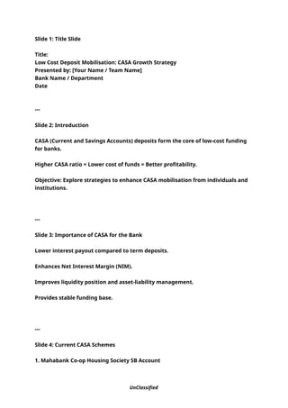 Low Cost Deposit Mobilisation : CASA growth strategy | DOCX
