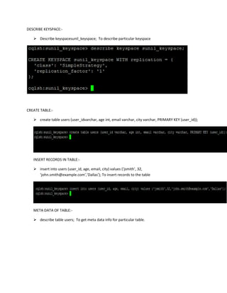 CQL - Cassandra commands Notes | PDF