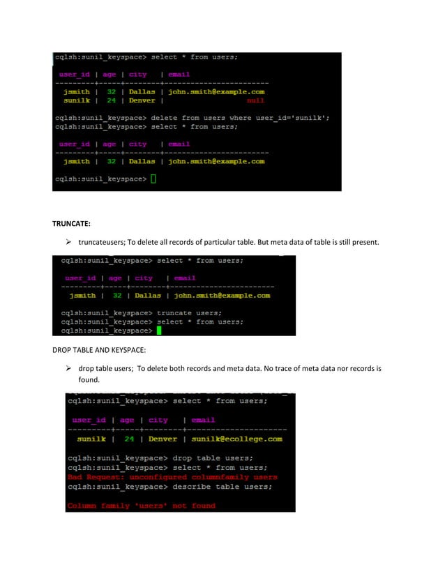 CQL - Cassandra commands Notes | PDF