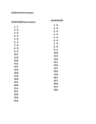 CASAS practice test answers | DOCX