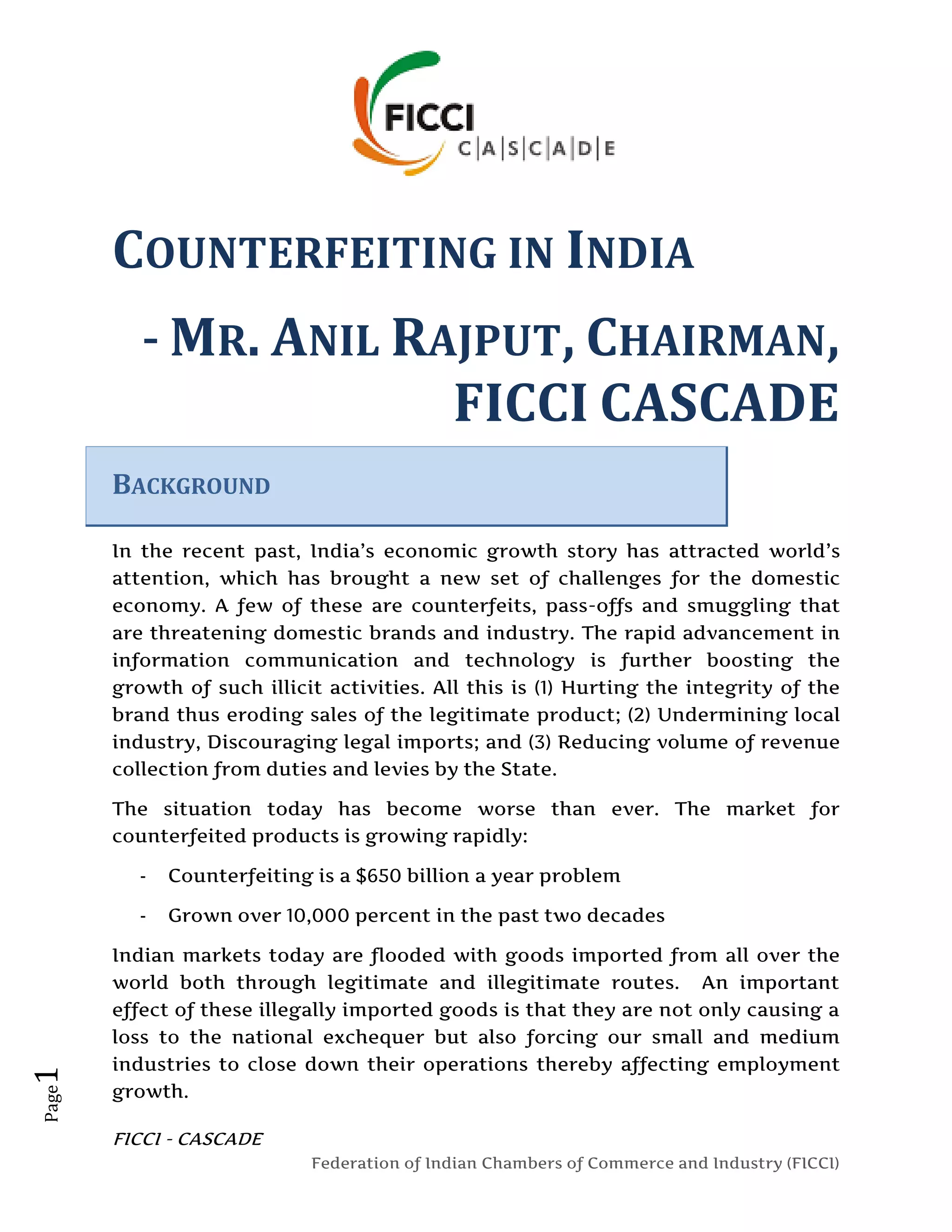 Counterfeiting in India - FICCI CASCADE | PDF