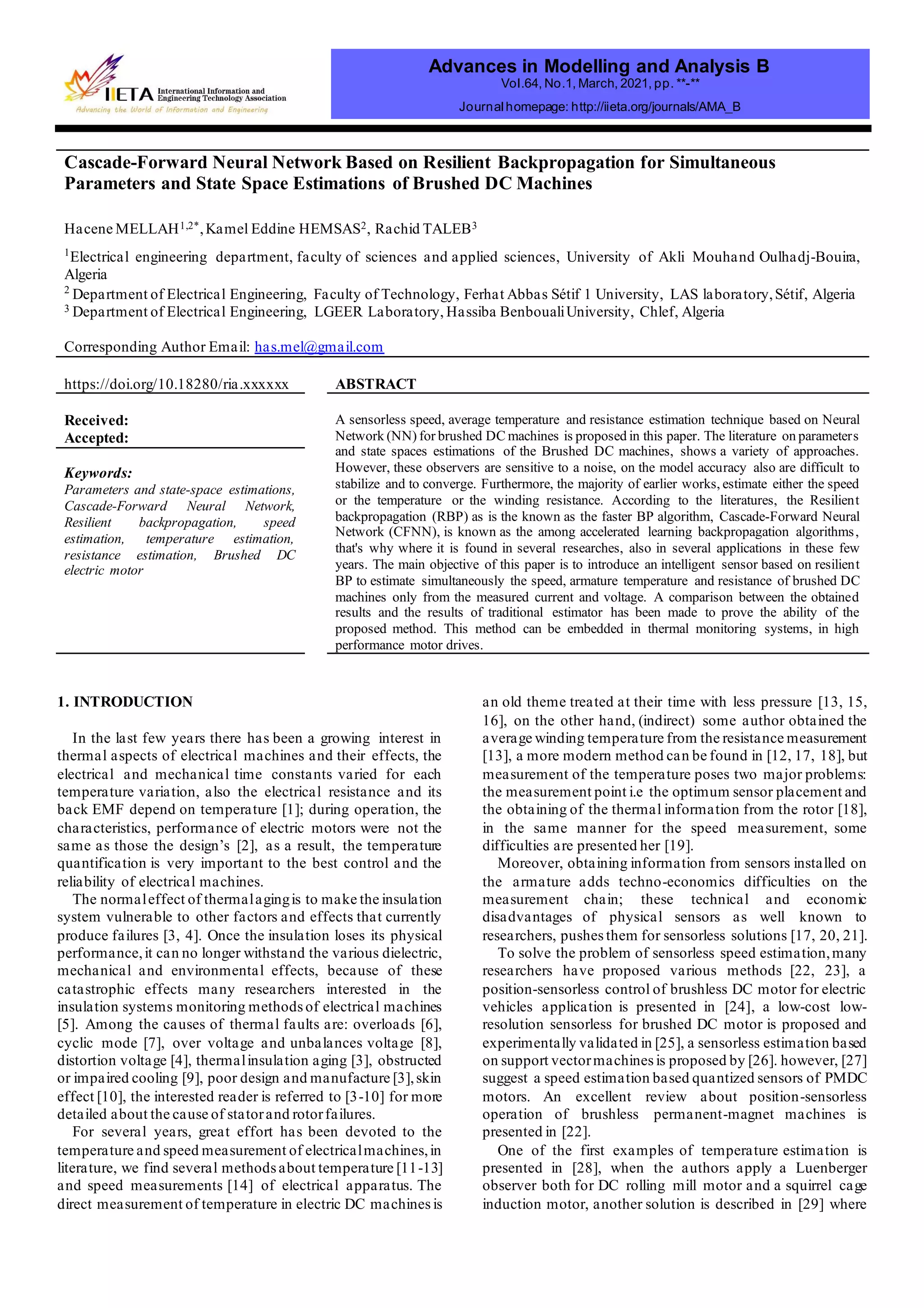 Cascade forward neural network based on resilient backpropagation for simultaneous parameters ...