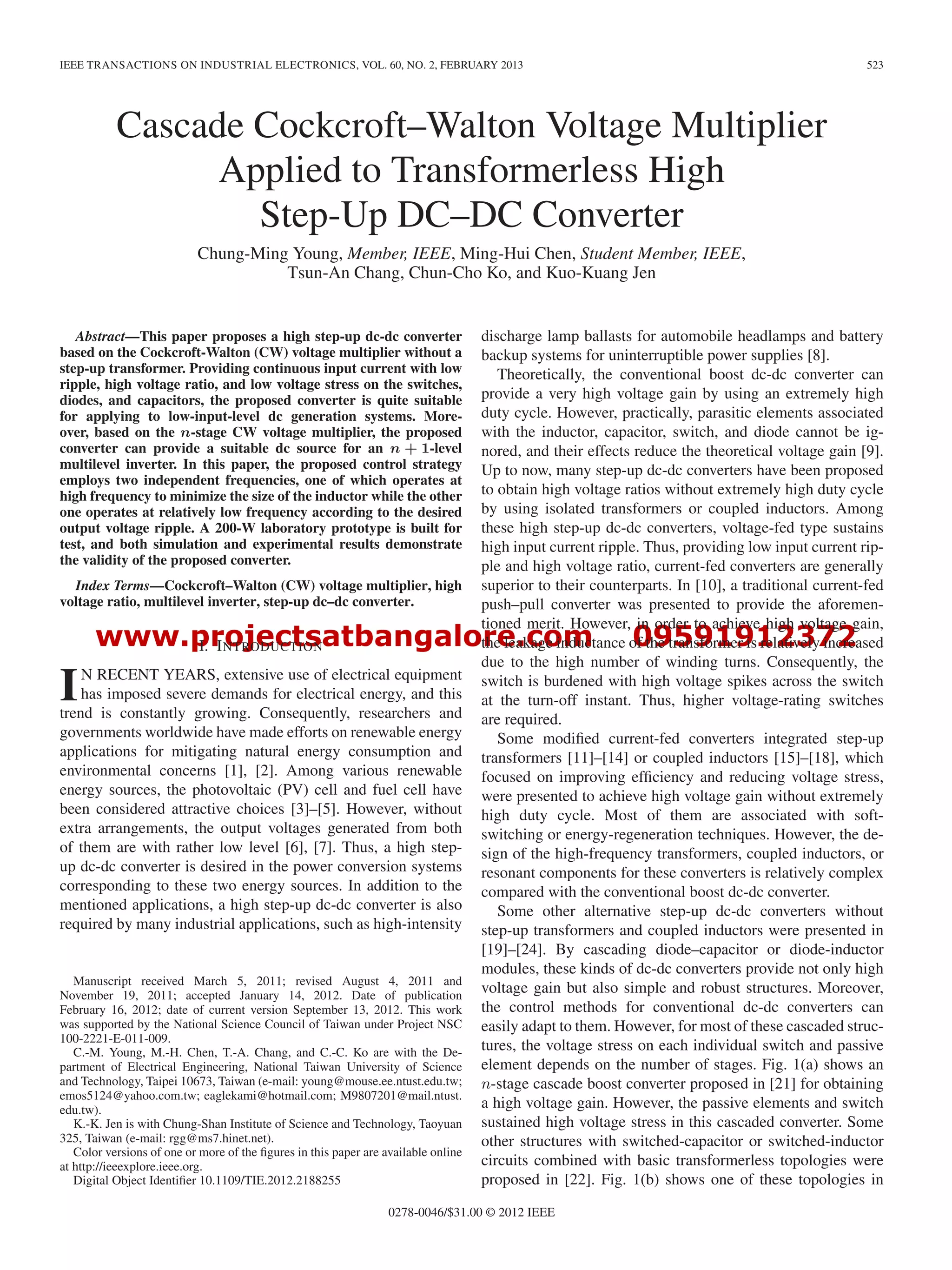Cascade Cockcroft–Walton Voltage Multiplier Applied to Transformerless ...