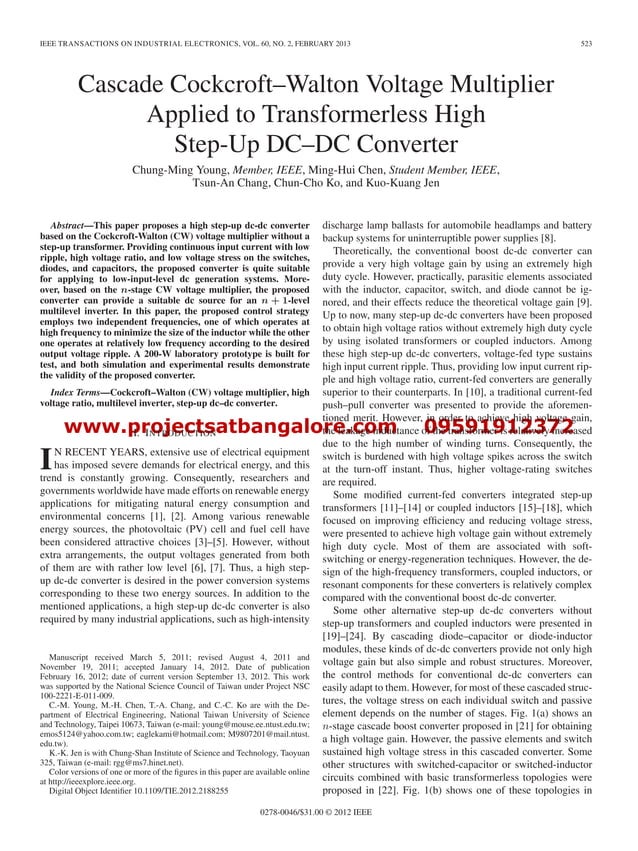 Cascade Cockcroft–Walton Voltage Multiplier Applied to Transformerless High Step-Up DC–DC ...