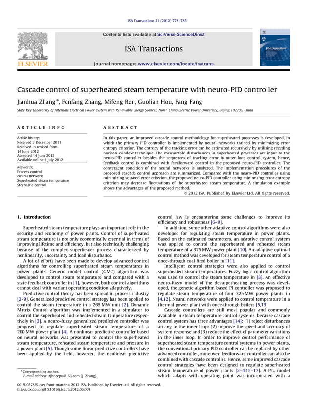 Cascade control of superheated steam temperature with neuro PID controller | PDF | Internet of ...