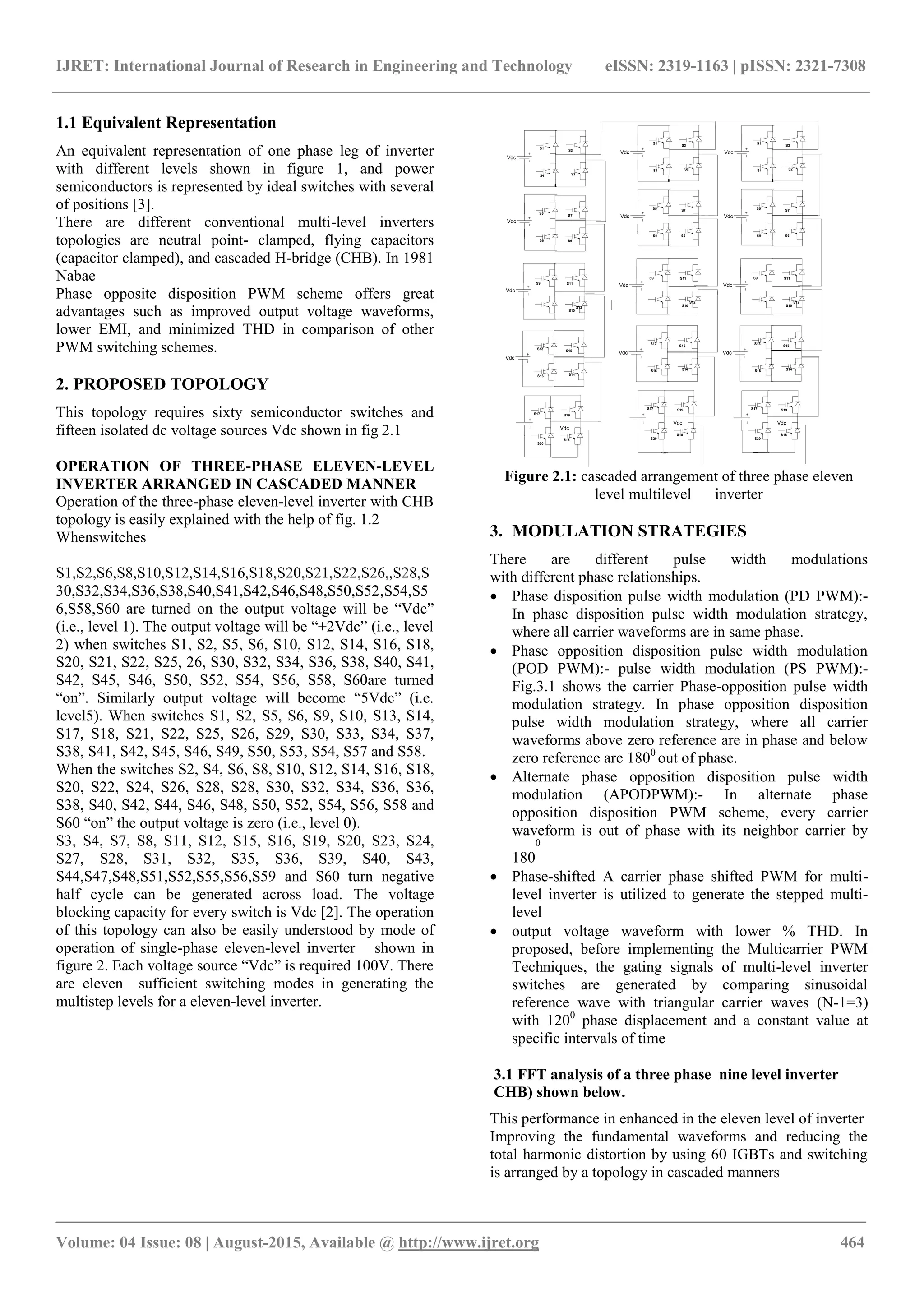 Cascaded h bridge multilevel inverter in a three phase eleven level | PDF