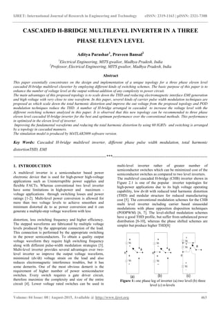 Cascaded h bridge multilevel inverter in a three phase eleven level | PDF