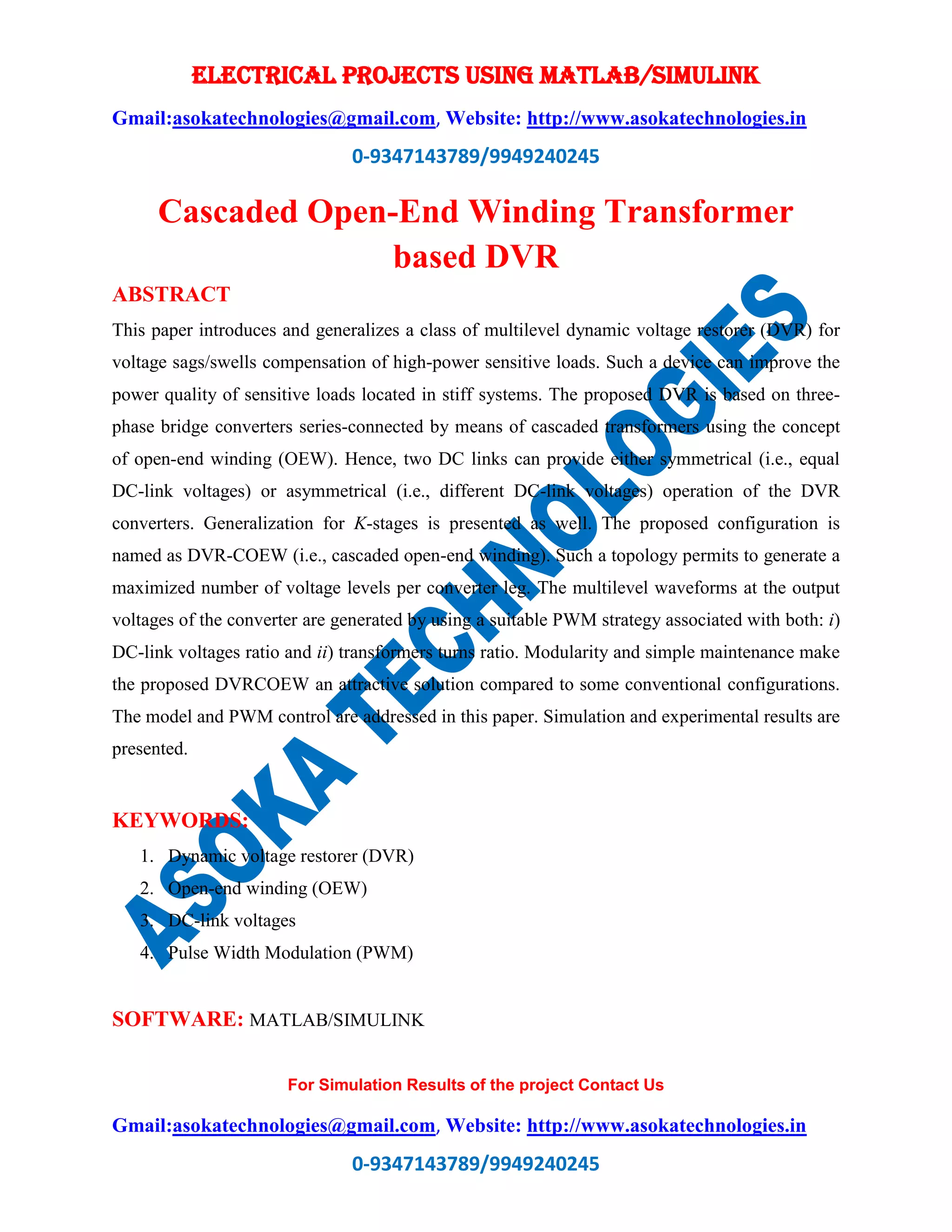 Cascaded Open-End Winding Transformer based DVR | PDF
