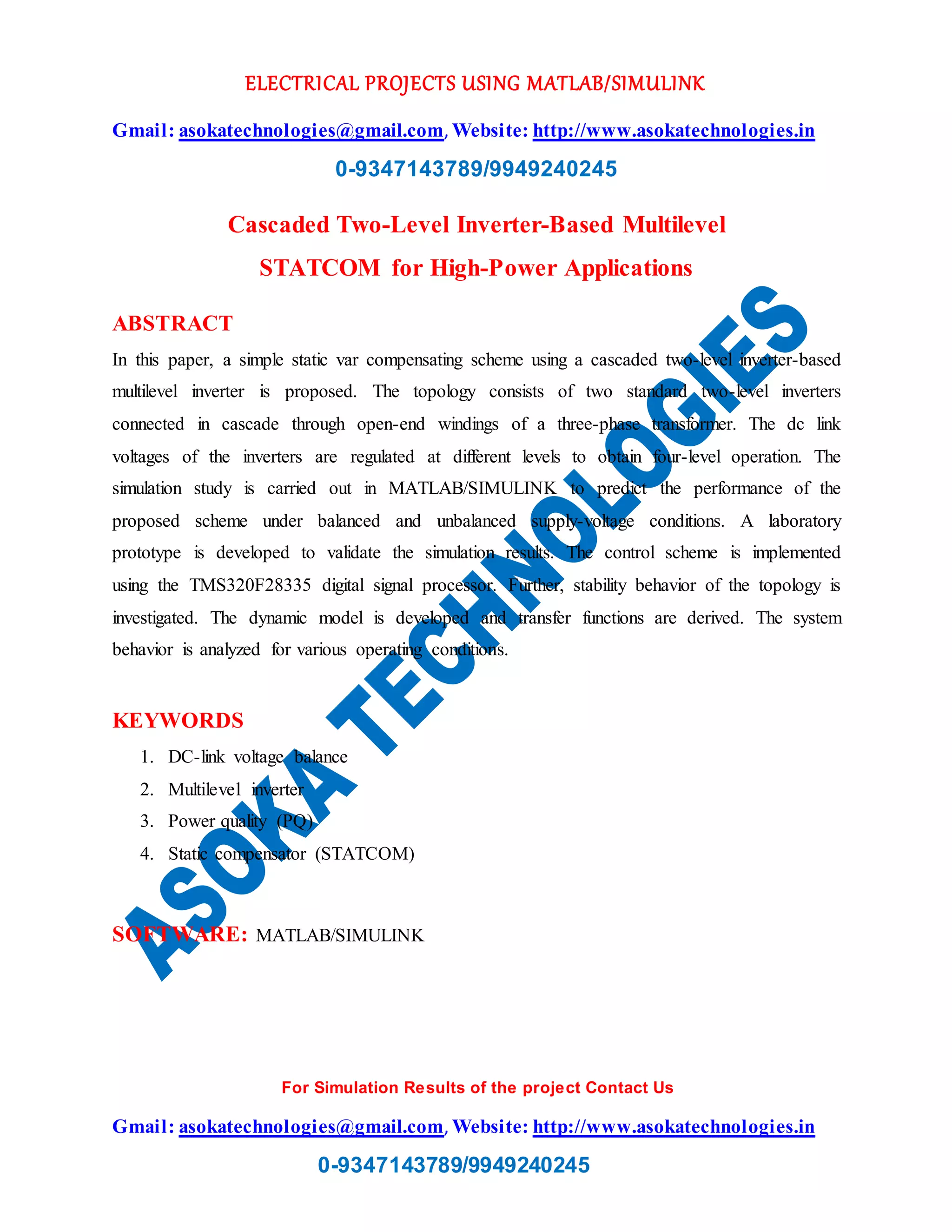 Cascaded Two Level Inverter Based Multilevel Statcom For High Power