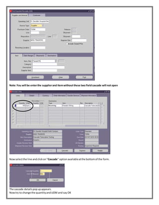 Cascade Receiving (Oracle- Purchasing) | DOCX