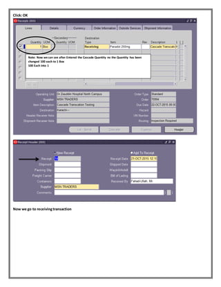 Cascade Receiving (Oracle- Purchasing) | DOCX