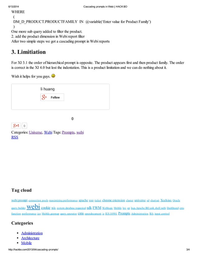 Cascading prompts in webi hack bo | PDF