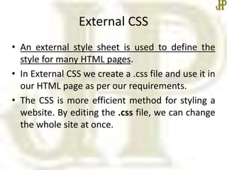 Cascading style sheet an introduction | PPTX | Web Design and HTML ...