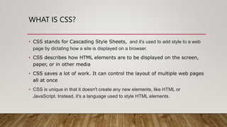 Cascading Style Sheets(CSS).pptx by kj frm changa | PPTX | Web Design and HTML | Internet