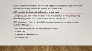 Cascading Style Sheets(CSS).pptx by kj frm changa | PPTX | Web Design and HTML | Internet