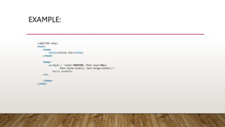 Cascading Style Sheets(CSS).pptx by kj frm changa | PPTX | Web Design and HTML | Internet