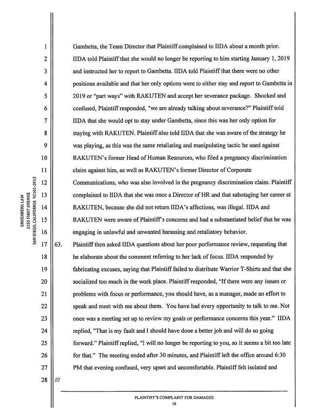 Jessica Wyman vs. Yasuhisa Yaz Iida of Rakuten USA - Sexual Harassment ...