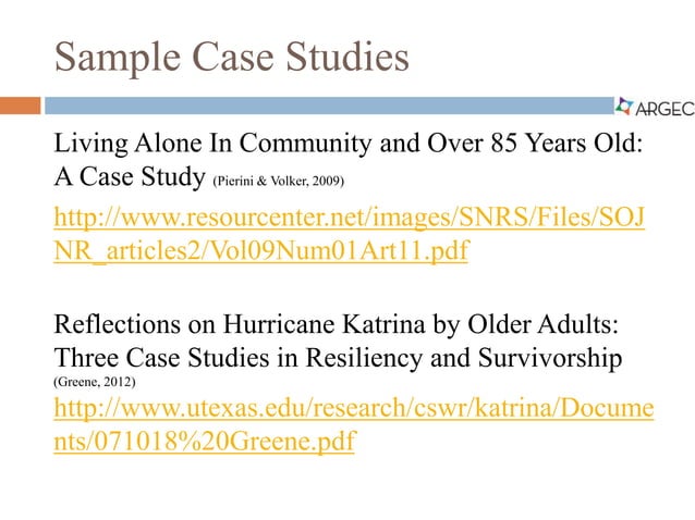 ARGEC Case Studies: Resilience in Older Adulthood | PDF