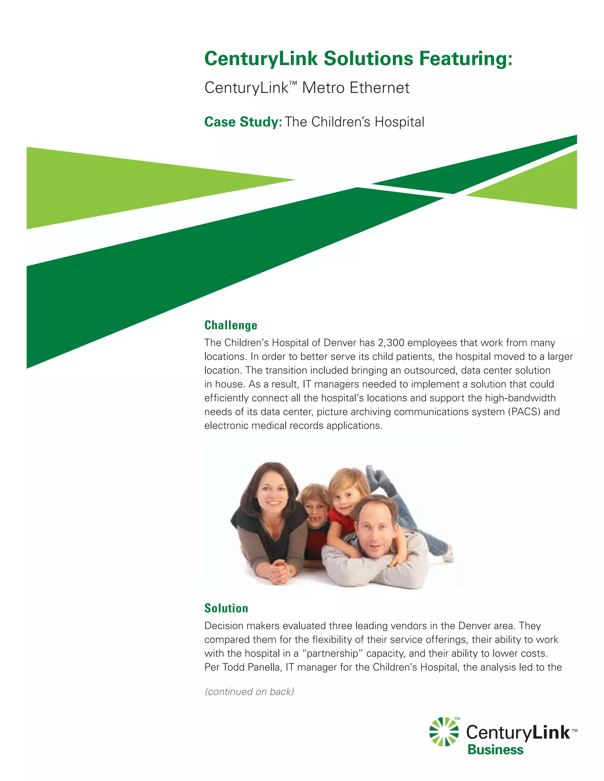 CenturyLink Case Study Childrens Hospital | PDF