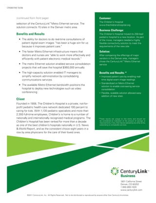 CenturyLink Case Study Childrens Hospital | PDF