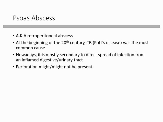Psoas Abscess | PPTX | Digestive Disorders | Diseases and Conditions