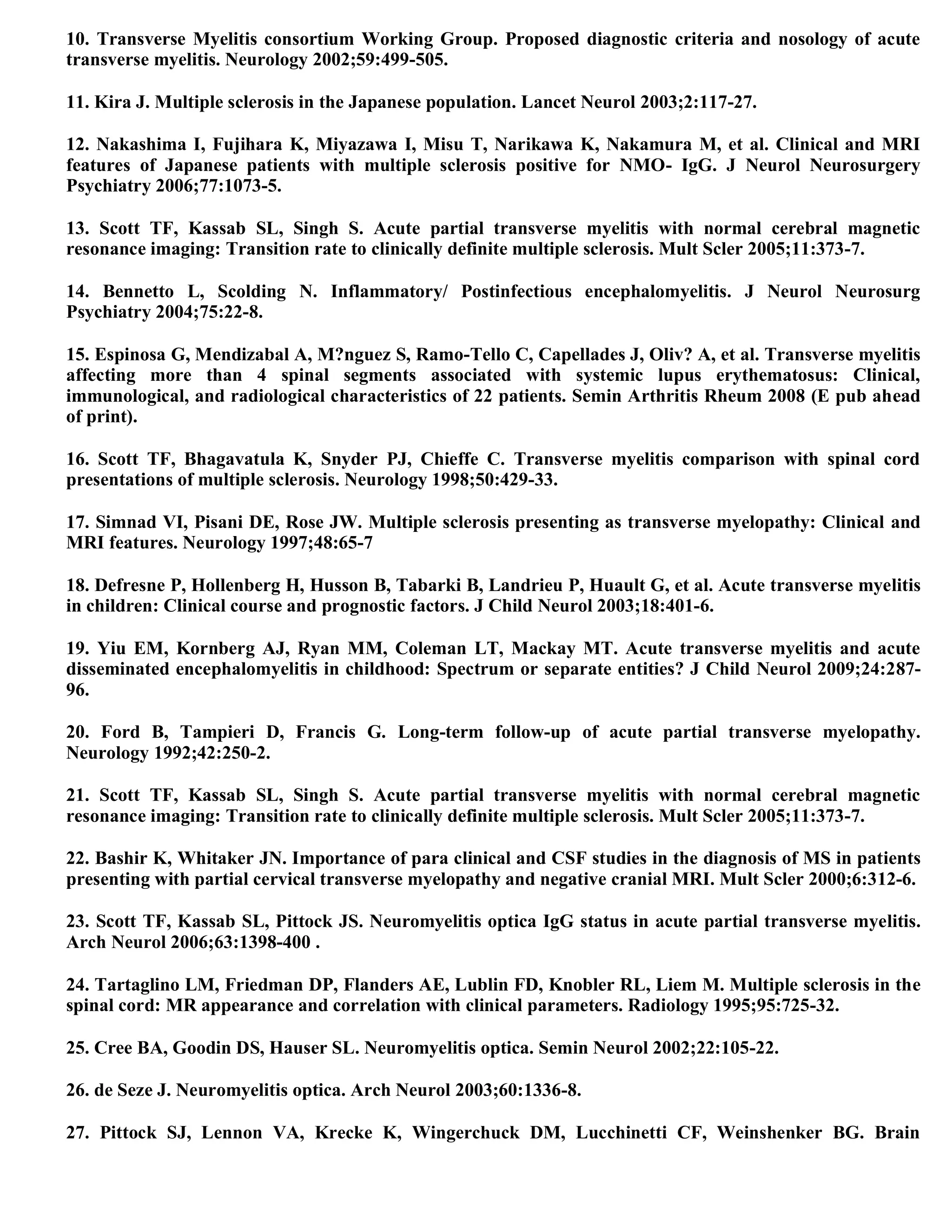 Case record...Acute postinfectious transverse myelitis (Transverse ...
