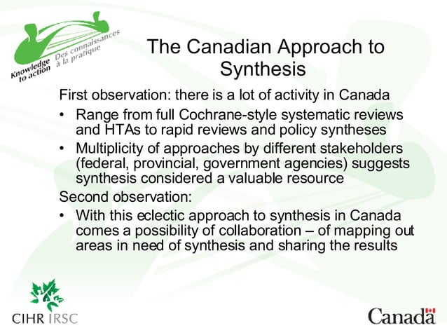 Canada’s Approach: Canadian Institutes of Health Research | PPT