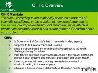 Canada’s Approach: Canadian Institutes of Health Research | PPT