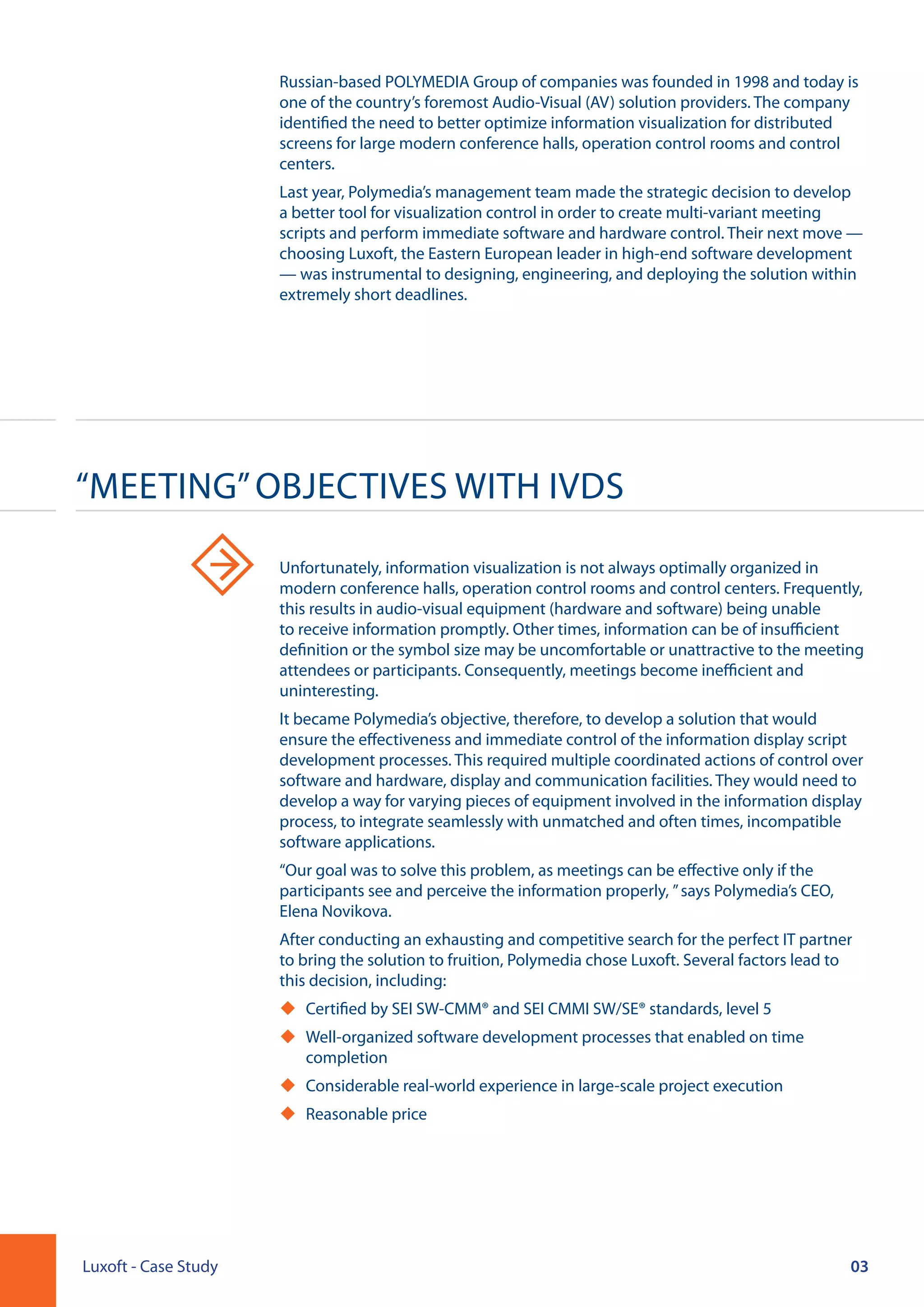 Case study luxoft helps leading av solution provider media luxoft for polymedia | PDF