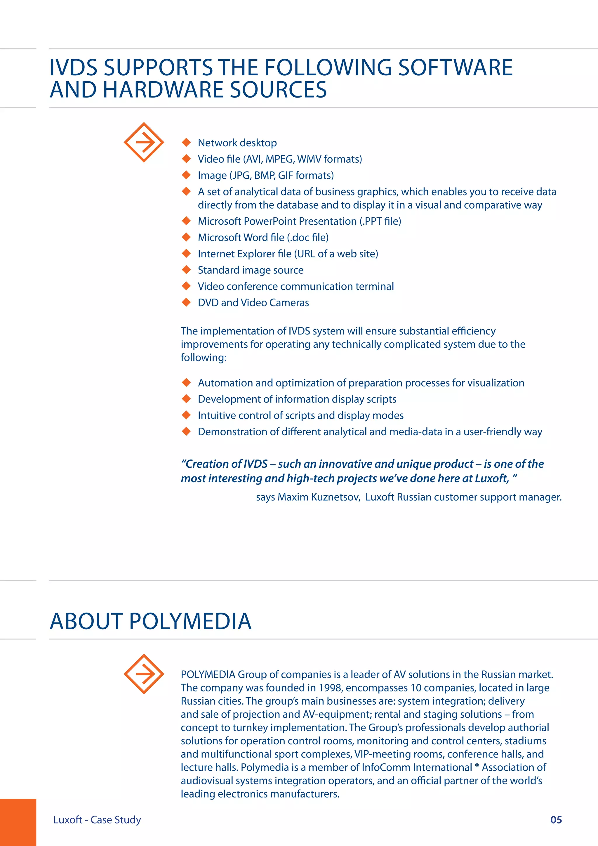Case study luxoft helps leading av solution provider media luxoft for polymedia | PDF