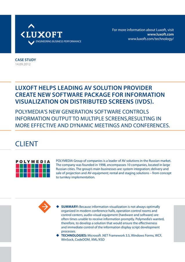 Case study luxoft helps leading av solution provider media luxoft for polymedia | PDF