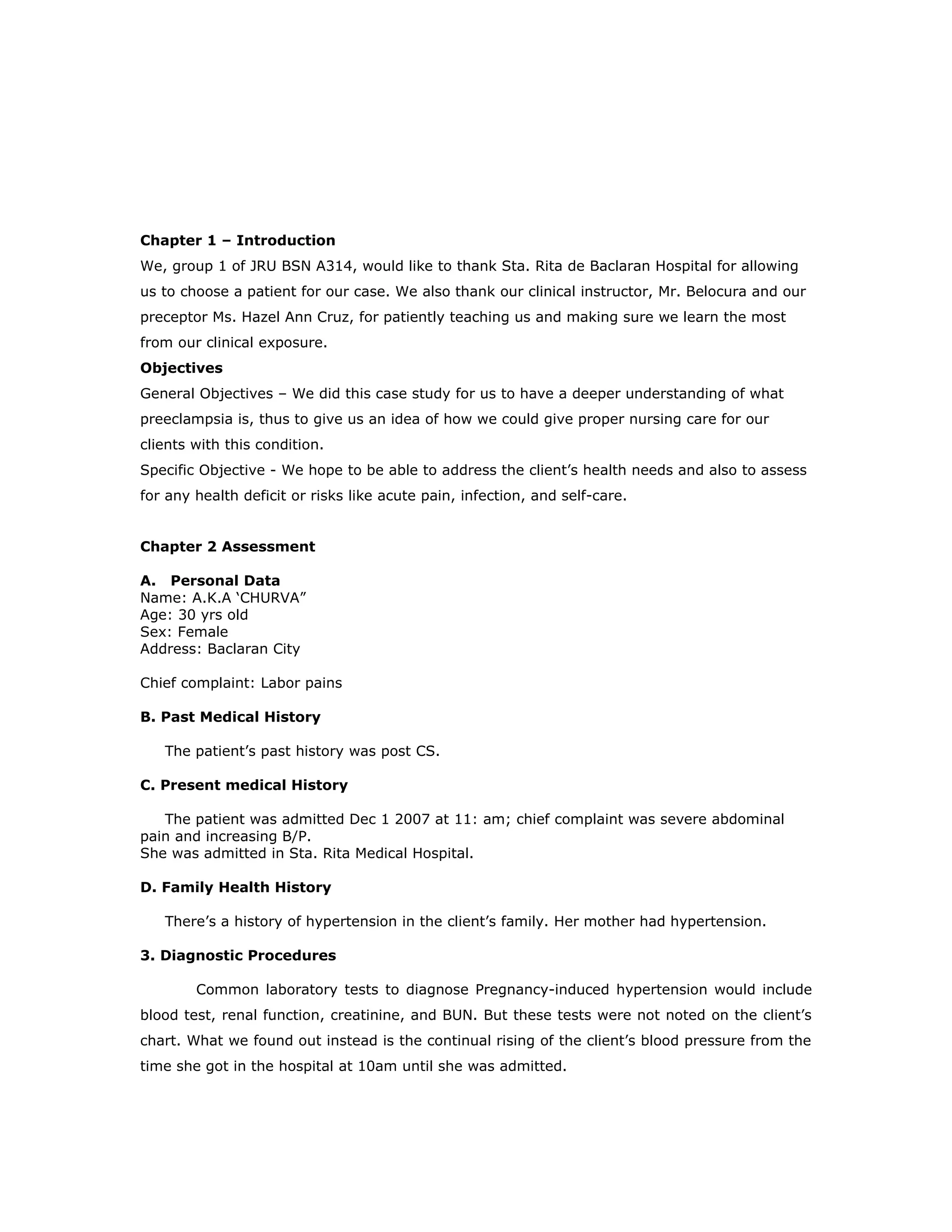 Nursing case study Pre eclampsia | DOC
