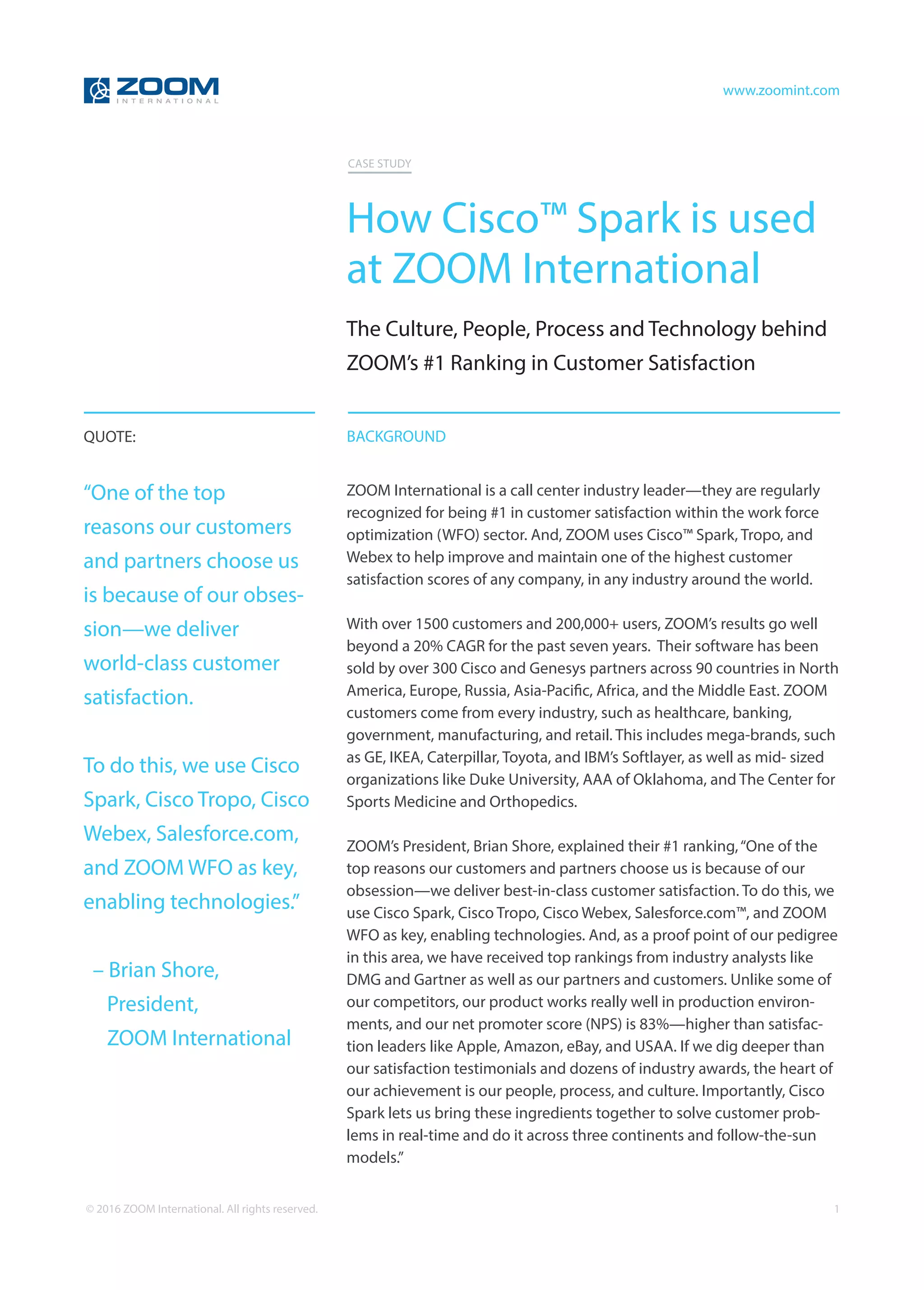 Case Study (Paper): How Cisco Spark is used at ZOOM International | PDF