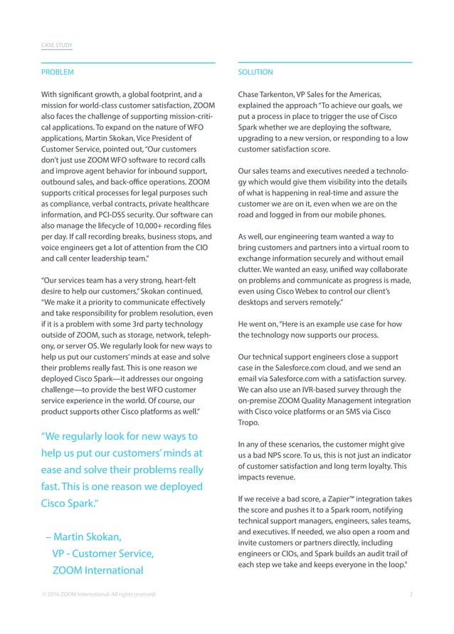 Case Study (Paper): How Cisco Spark is used at ZOOM International | PDF
