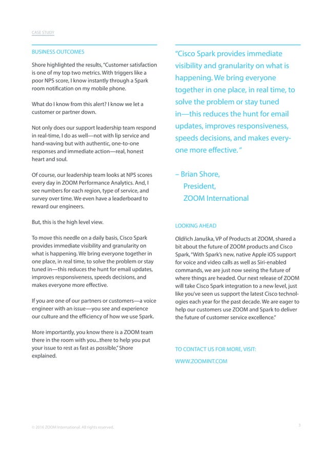 Case Study (Paper): How Cisco Spark is used at ZOOM International | PDF
